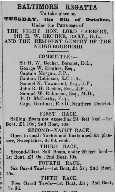 Baltimore, West Cork Regatta, Under the Patronage of The Right ...