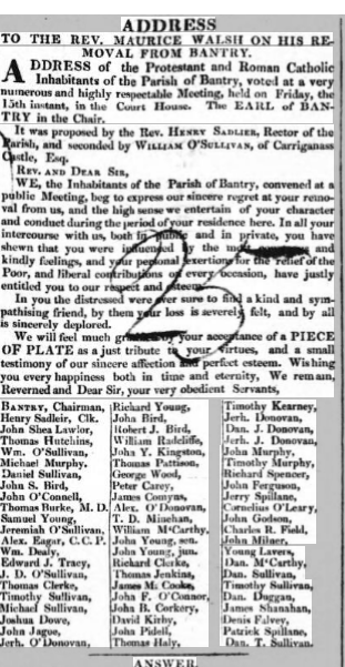 1831. Address and Presentation of Plate to Father Maurice Walsh on his ...