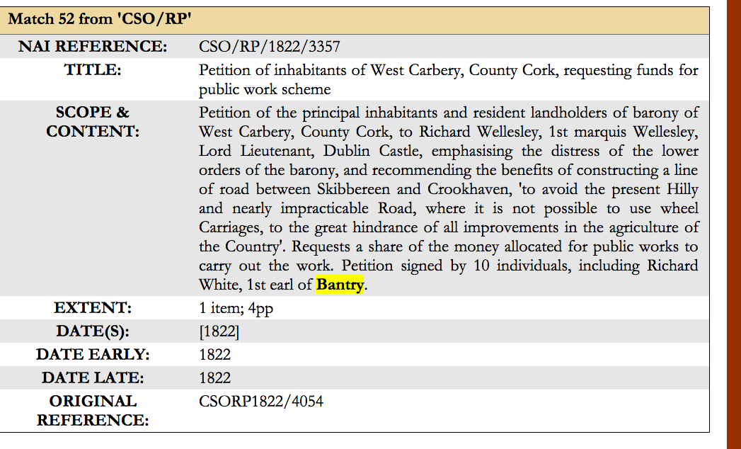 1822. Petition enclosed by Nathaniel Evanson, to Lord Lieutenant to ...