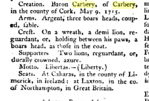 Creation of Baron of Kinsale, Co. Cork Originally by Tenure by Writ of ...