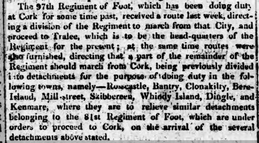 1817. Movement of 97th Regiment of British Army to Rosscarbery ...