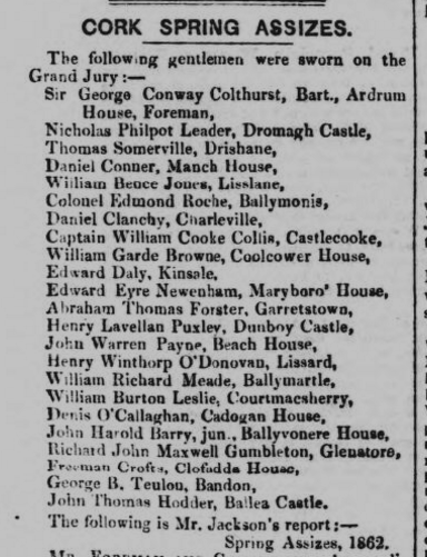 1862 and 1863. Jurors, Cork Spring Assizes With Some Biographical Data ...
