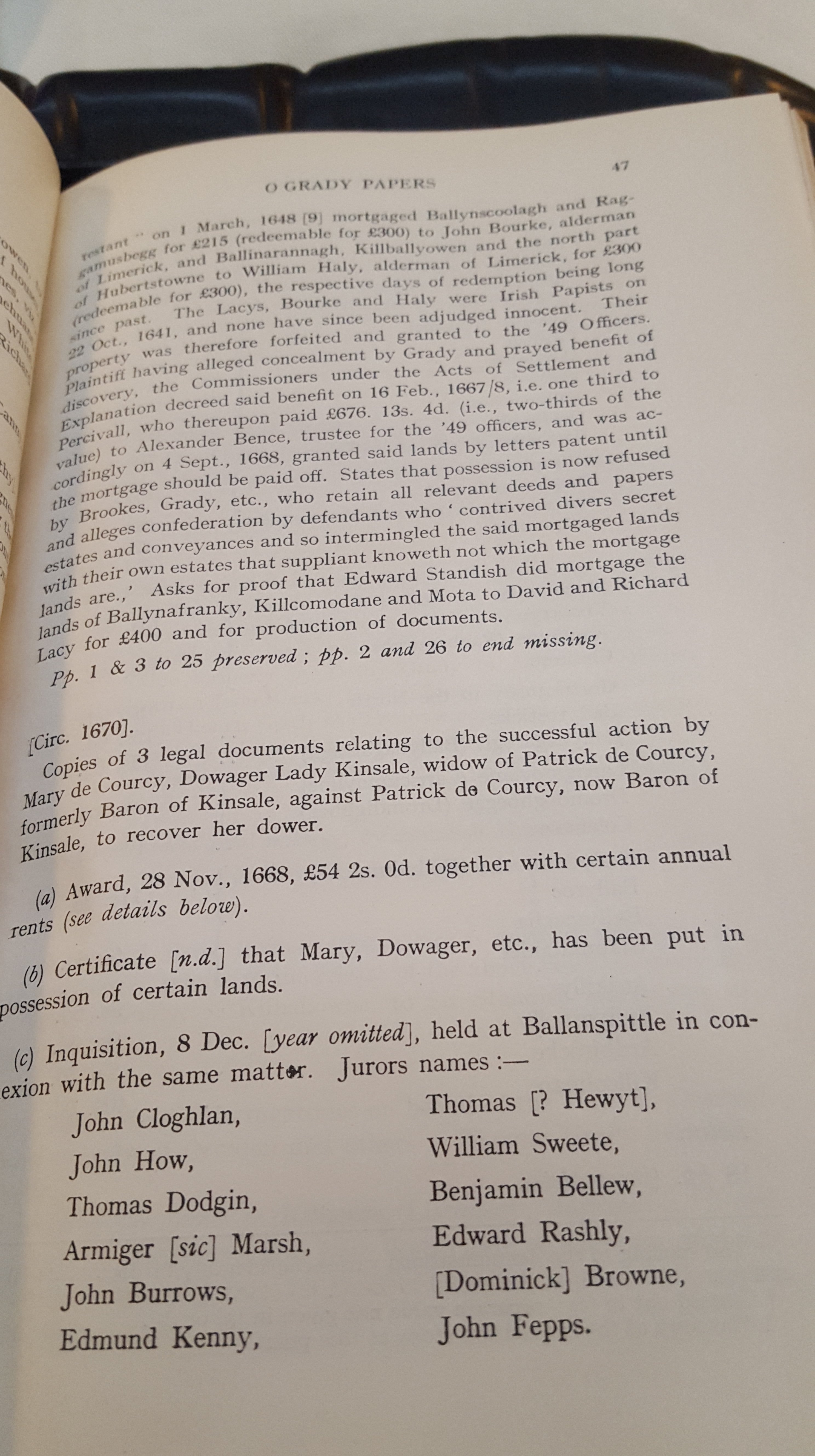 1688, Jurors, Inquisition, Ballinspittle, Kinsale. Initiated by Mary de ...