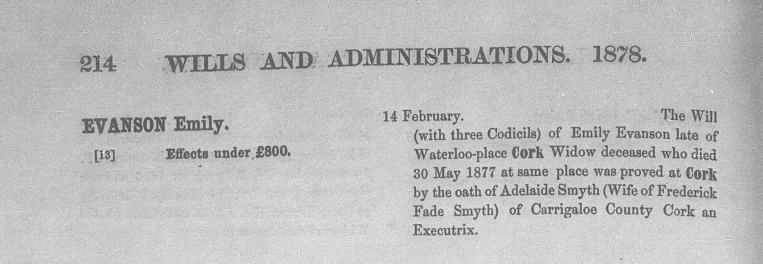 1877 Will of Emily Evanson widow of Charles, Father in Law, Charles ...