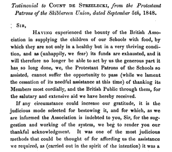 1848, Testimonial to Count de Strzelecki from The Protestant Patrons of ...