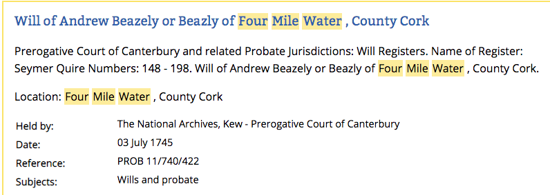 1745. Will of Andrew Bezley, Four Mile Water (Durrus), Possibly Cooper ...
