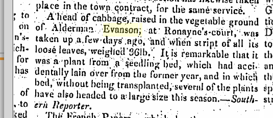 1814. 36 lb. (16 Kg.) cabbage from the Vegetable Ground of Alderman ...