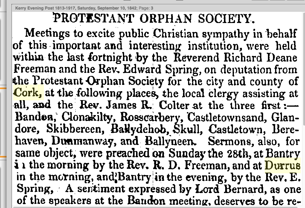 1843, Meetings for Protestant Orphan Society held by Reverend Edward ...